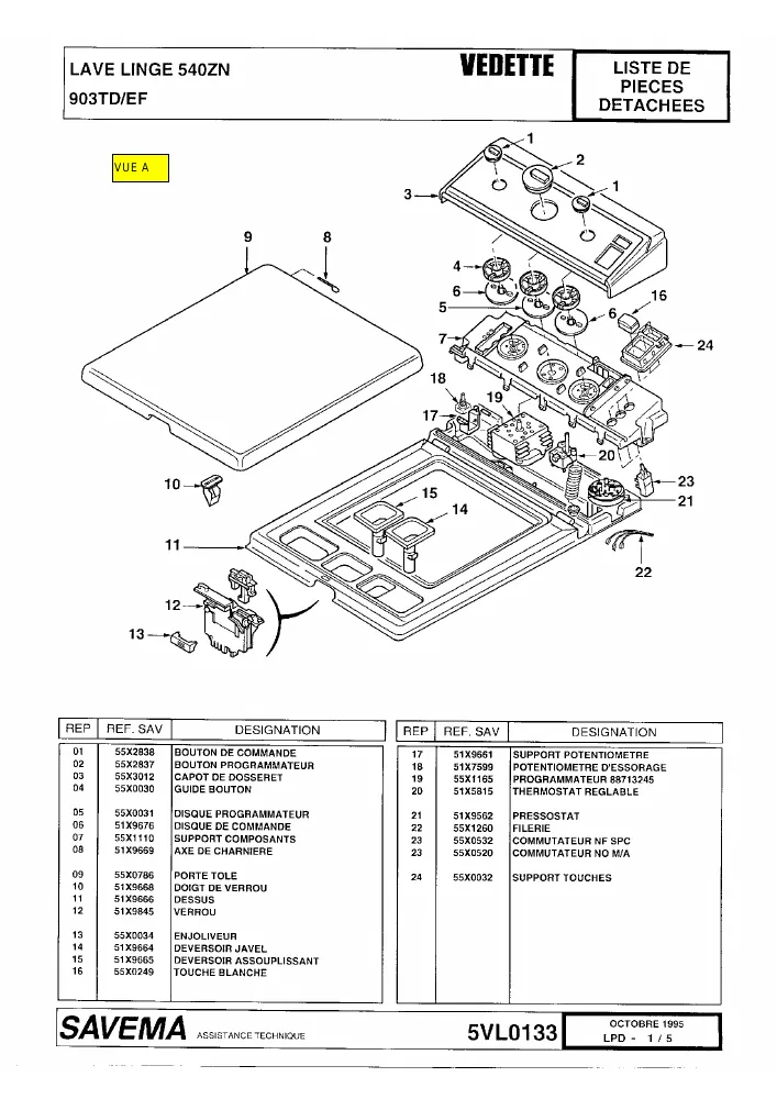 Vue éclatée lave linge VEDETTE 903TD.EF 903TDEF - Mieux réparer, moins ...